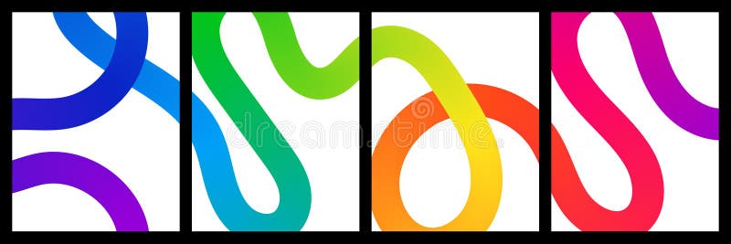 Wavy and Spiraling Rainbow Gradation Ribbons. Abstract Backgrounds with ...