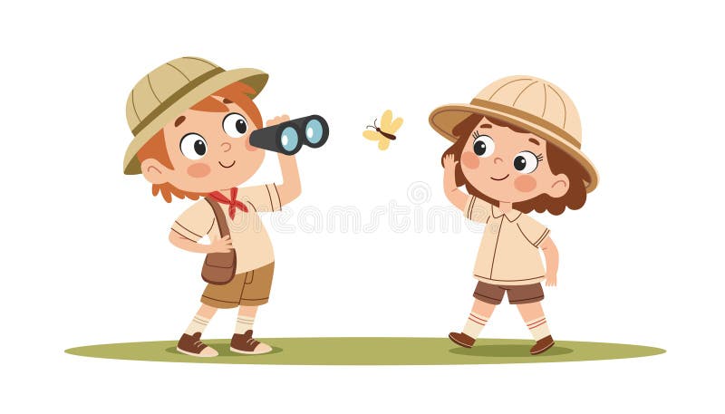 Happy Cute Kids Summer Camp Holiday Set. Cute Little Boy and Girl ...