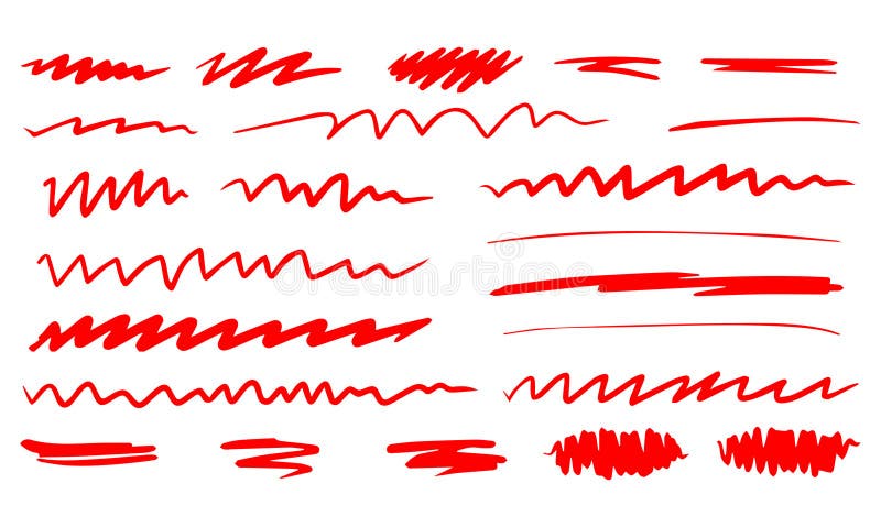 Red Marker Underline Brush Stroke Set. Marker Red Pen Highlights ...