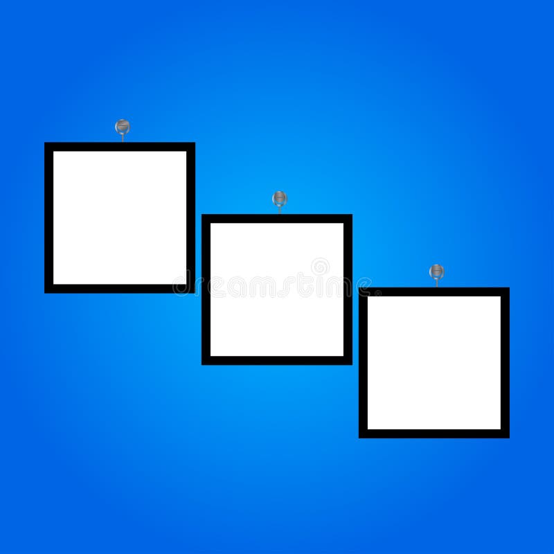Set of 3 Vector Picture Frames Hanging on Blue Wall. Mock Up Frame ...