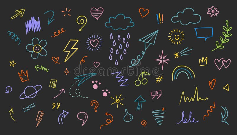 Hand Drawn Colored Set of Simple Decorative Elements. Grunge Abstract ...