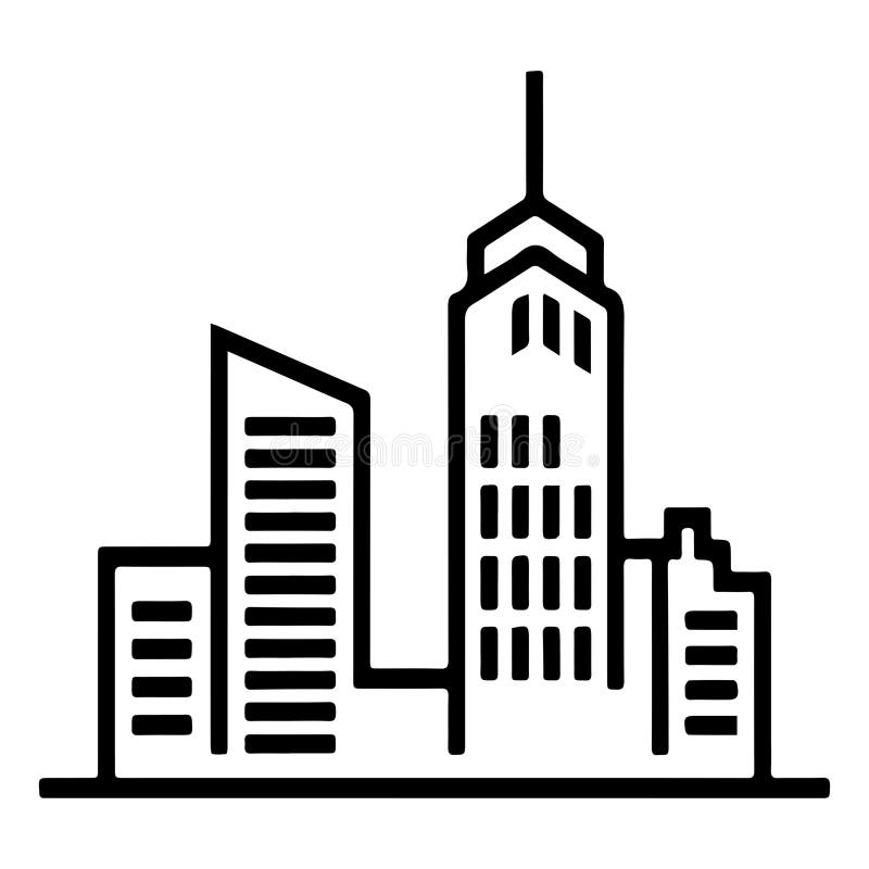 Geometric Line Drawing of a City Skyline Featuring Stylized Skyscrapers ...