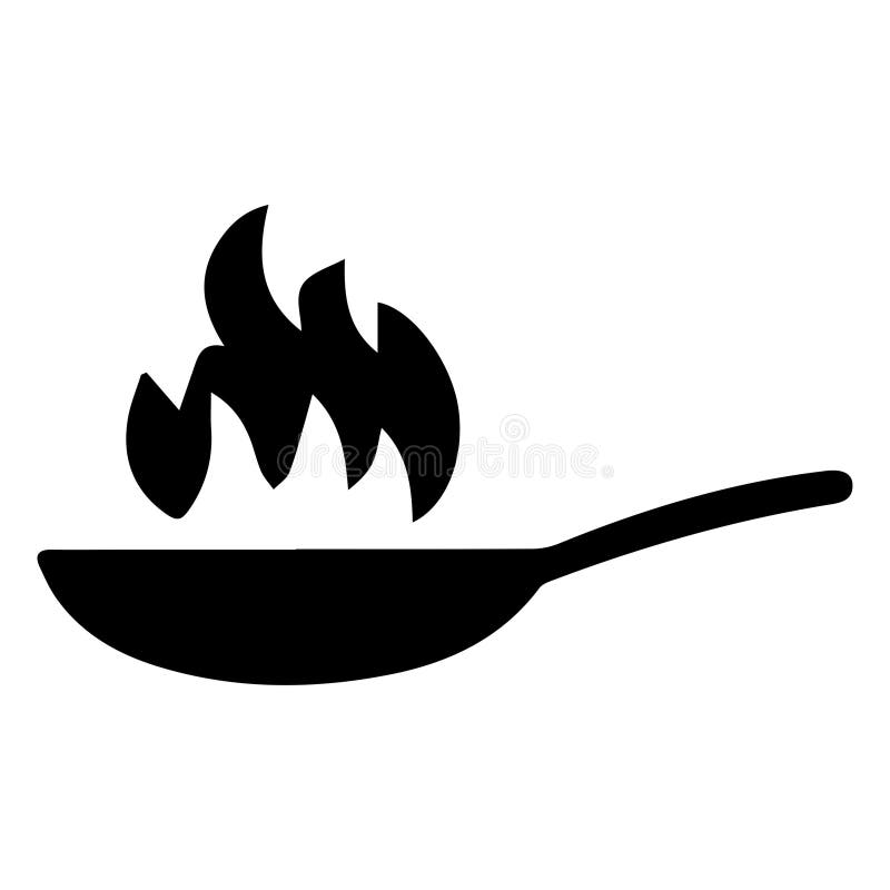 Frying Pan Icon. Silhouette of a Frying Pan with Flames Rising from it ...