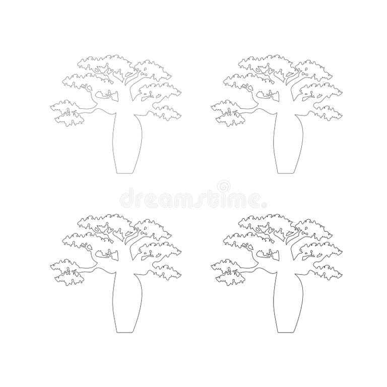 Baobab Tree Line Art, Minimalist African Tree Vector Illustration Stock ...