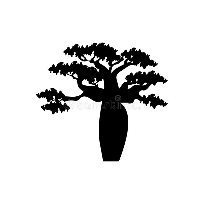Baobab Tree Silhouette, African Iconic Tree Vector Illustration Stock ...