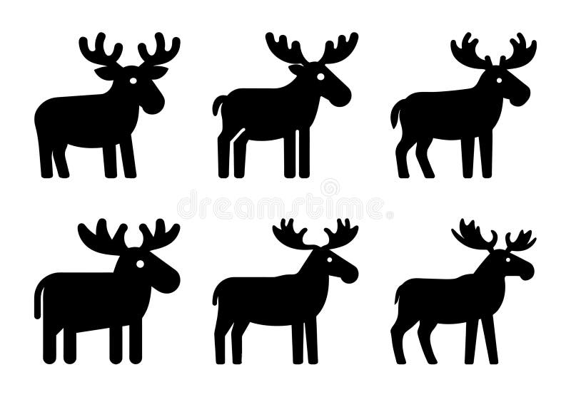 Simple Black Silhouette Moose Icons for Design Stock Illustration ...