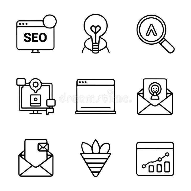 Digital Marketing and SEO Icons. Simple Line Icons Representing Digital ...