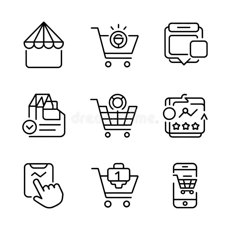 E-commerce Marketing Icons. Simple Line Icons Depicting E-commerce and ...