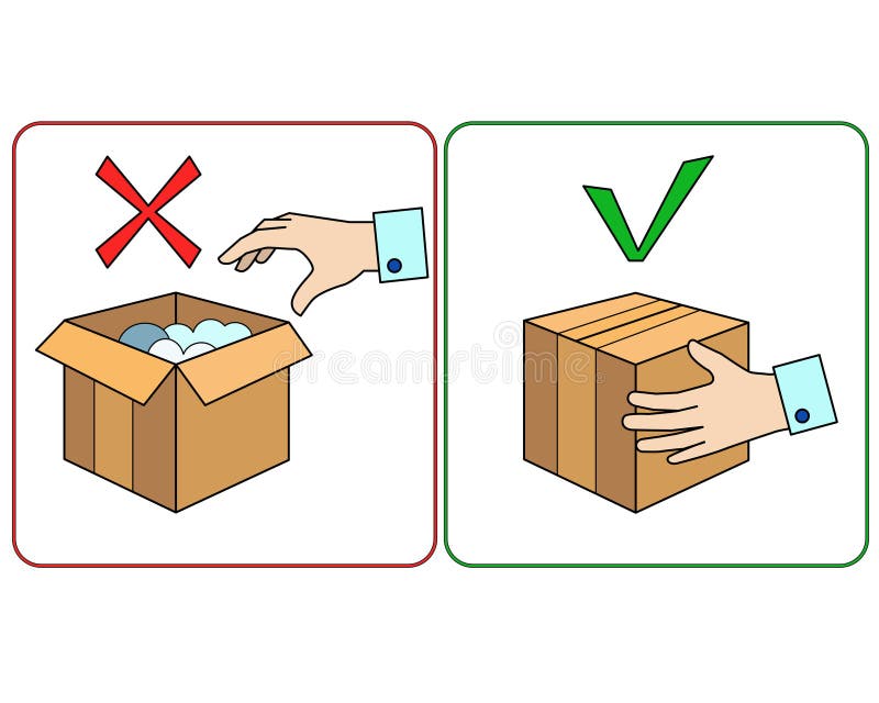 Do Not Open Boxes, Take Them Closed, Check Mark and Cross Mark Icon ...