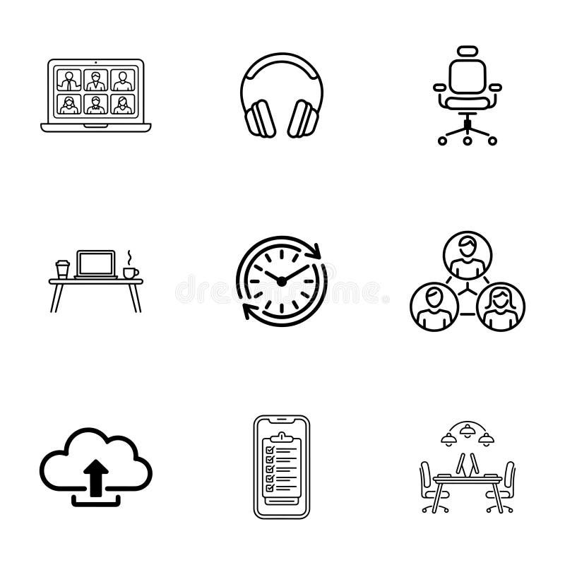Hybrid and Remote Work Icons. Vector Illustration Set of Modern Work ...