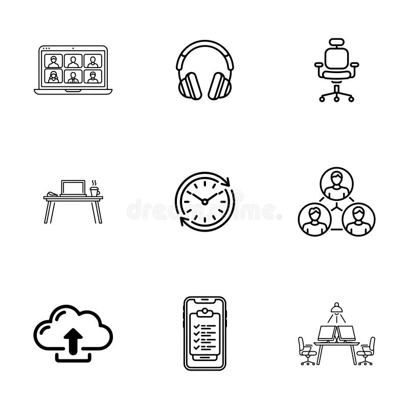 Hybrid and Remote Work Icons. Vector Illustration Set of Modern Work ...