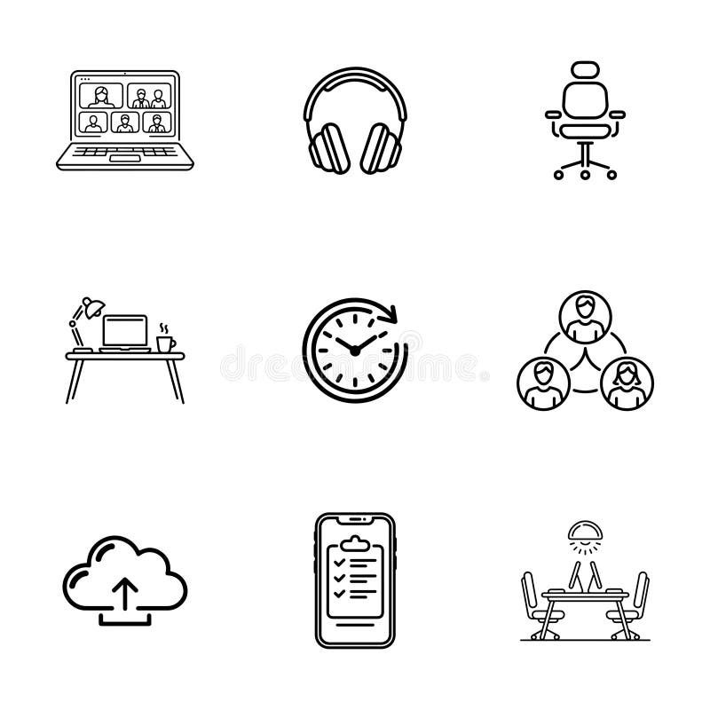 Hybrid and Remote Work Icons. Vector Illustration Set of Modern Work ...