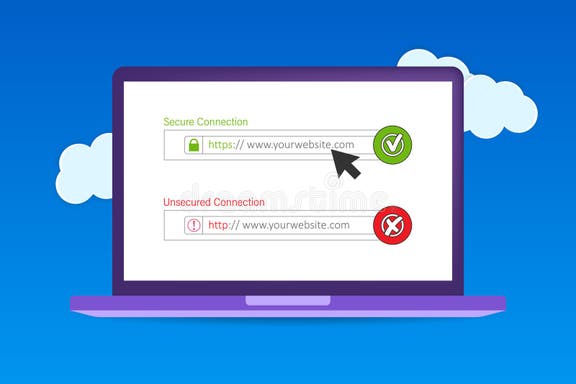 Http and Https Protocols on Shield on Laptop Screen. Secured Vs Not ...