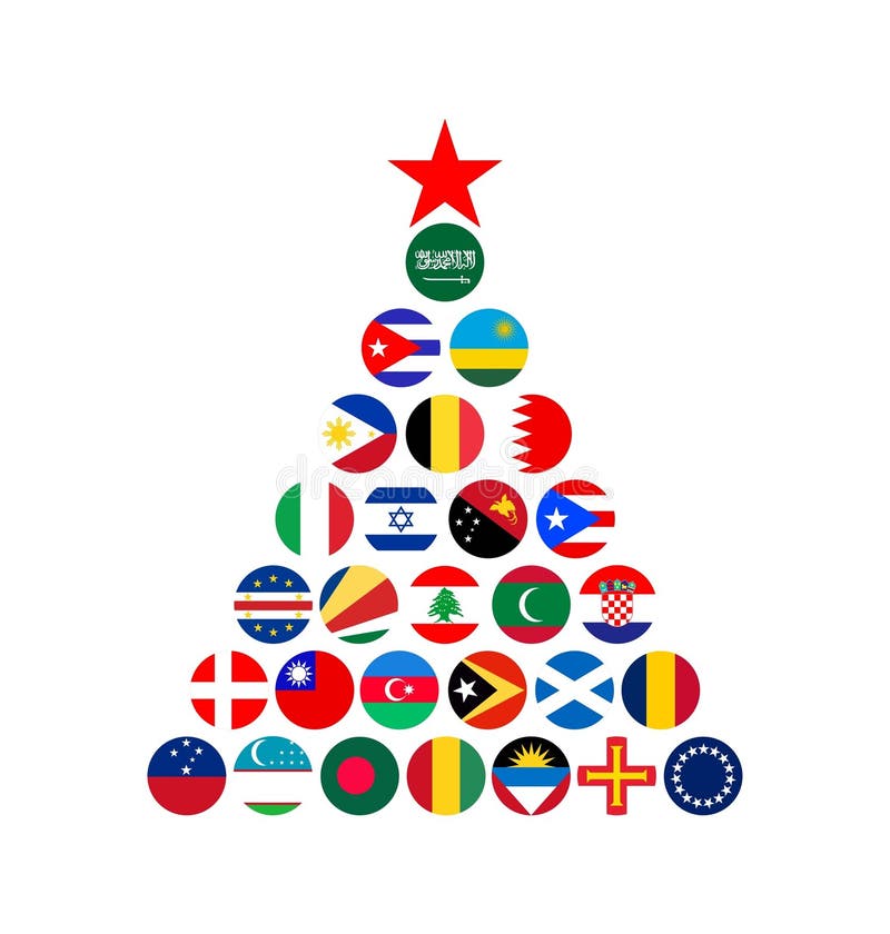 Christmas Tree. National Flags in Circle Shape. National Flags Set ...