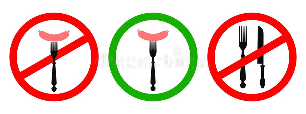 Prohibition Sign Set for Eating. Isolated Kitchen Accessories on White ...