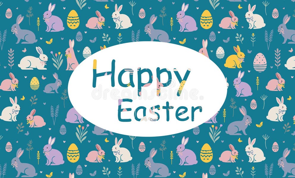 Easter Holiday Frames with Bunnies, Eggs, Flowers, Vector Illustration ...