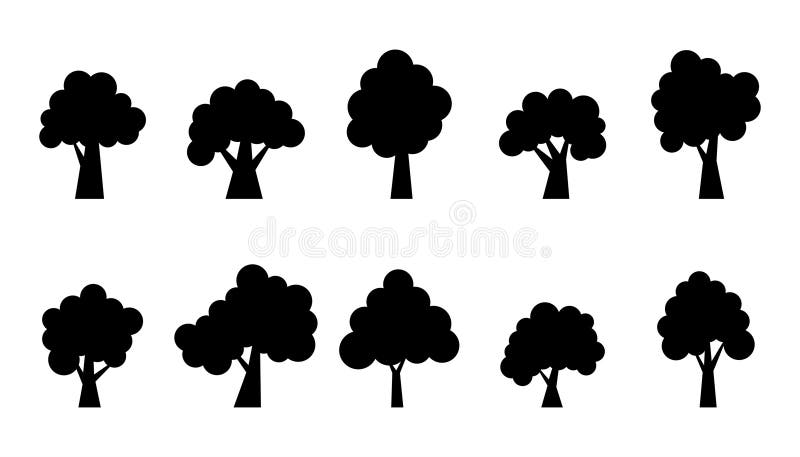 Set of Silhouettes Tree. Evergreen Forest Black Shapes. Black Set of ...