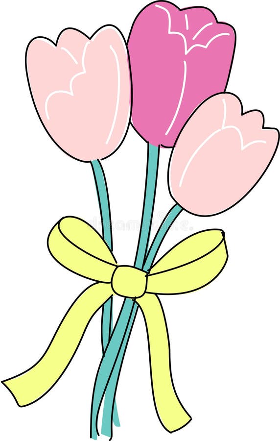 Pastel Color Tulip Bouquet Hand Drawn Cartoon Stock Illustration ...