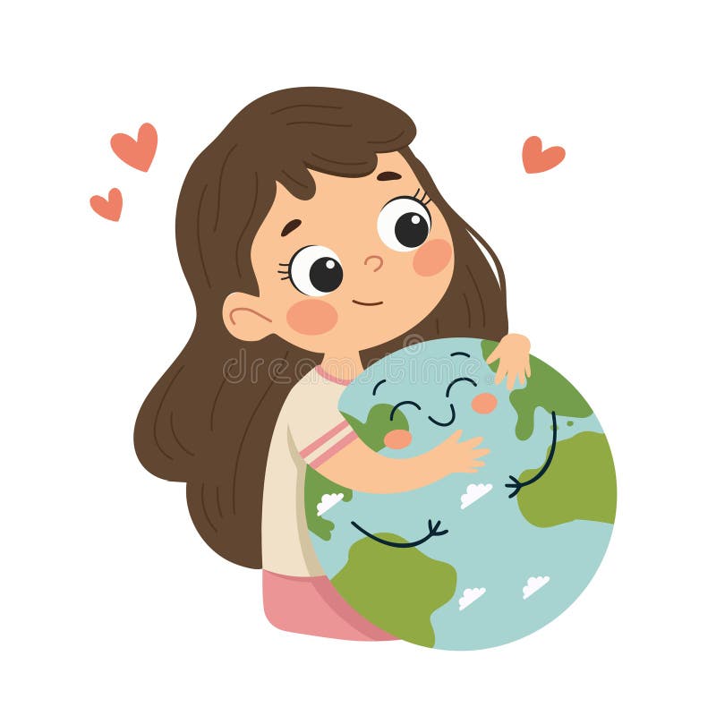 Save the Planet. Cute Little Girl Holding Globe. Earth Day Concept ...