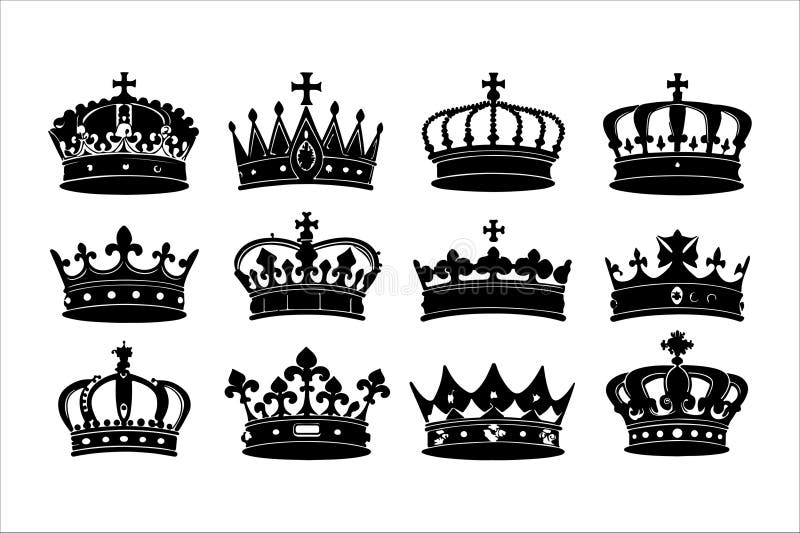 Royal Crown Vector Icon Set Stock Illustration - Illustration of black ...