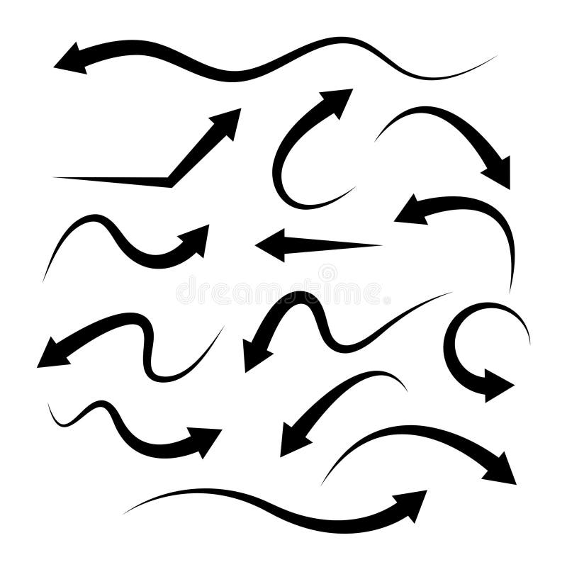 Black Arrow Set with Curve Shape. Arrow Indicated the Direction Symbol ...