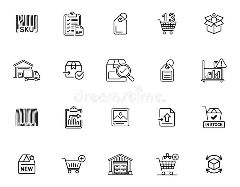 20 Product and Inventory Icons Set. Stock Vector - Illustration of ...
