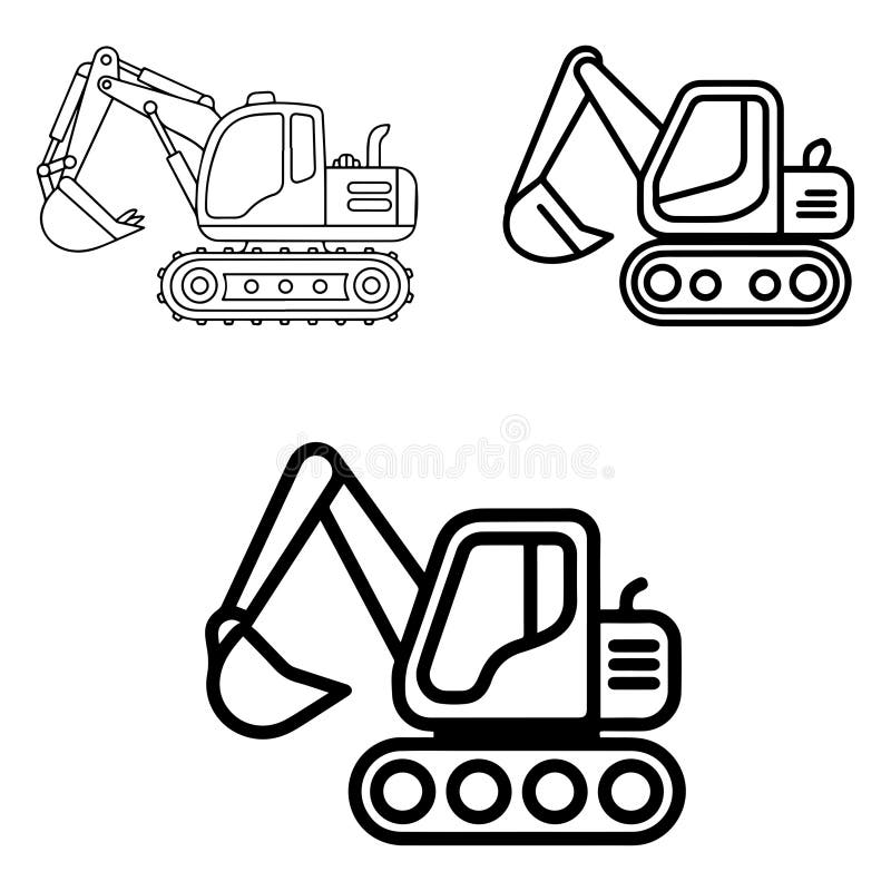 Excavator Icon Set. Black and White Illustrations of Excavators, Showcasing Different Designs ...