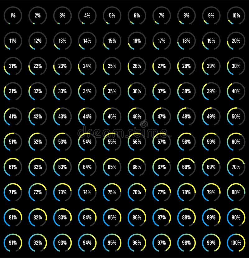 Set of Circular Sector Percentage Diagrams Meters from 1 To 100 Ready ...