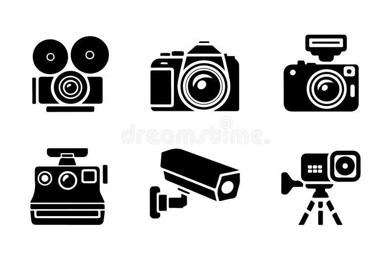 Camera Logo and Icon Set in Vector Silhouette Style, Minimal ...