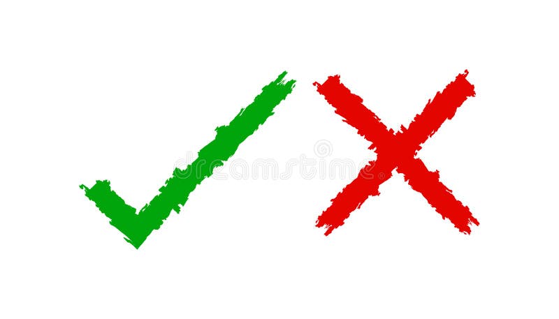 Hand Drawn Chalk Checklist. Green Tick and Red Cross Signs. Check Marks ...