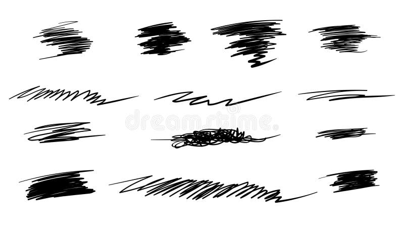 Hand Drawn Scribble Line Set. Hand Drawn Pencil Line Shape Set. Rubbing ...