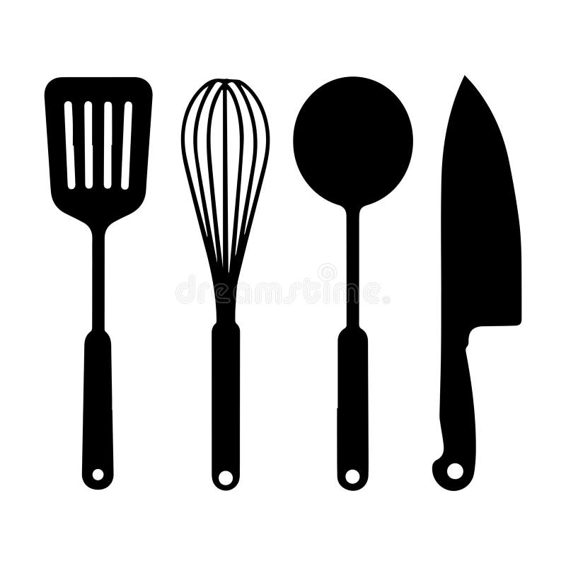 A Vector Clip Art Set of Four Kitchen Utensil Silhouettes Stock ...