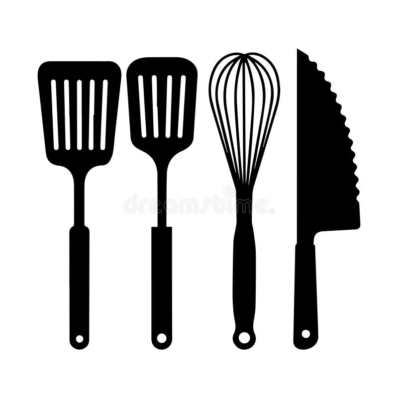 A Vector Clip Art Set of Four Kitchen Utensil Silhouettes in Black on a ...
