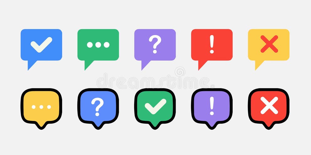 Icon Set of Check Mark, Information Icon, Chat, Cross, Question Mark ...