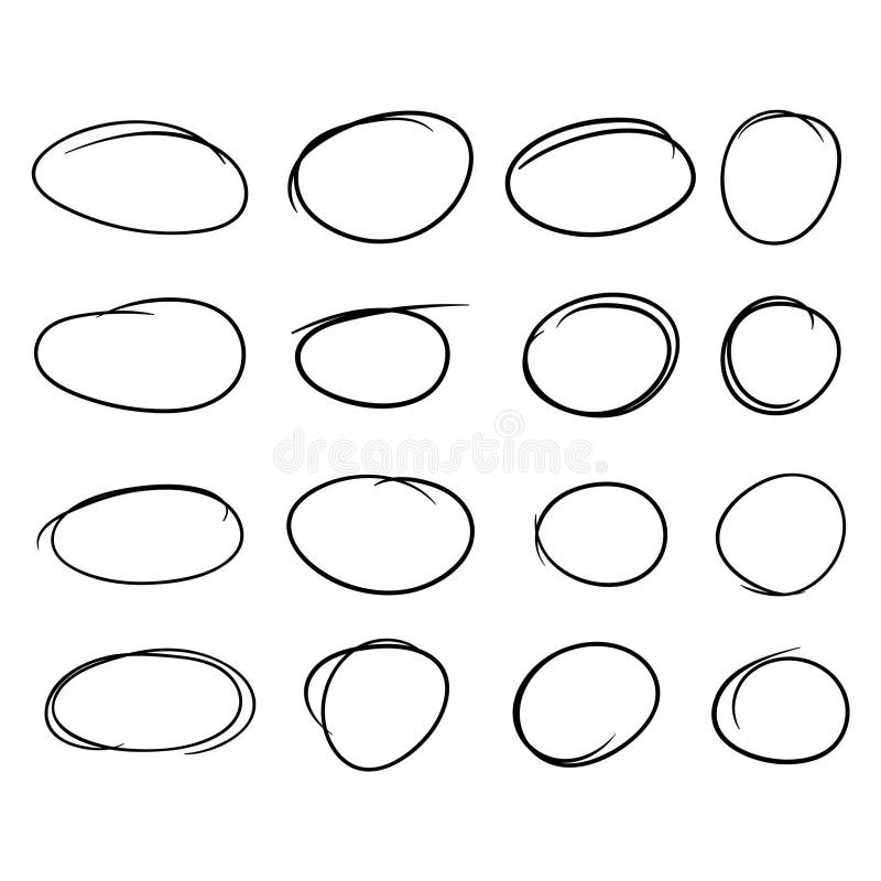 Pencil or Pen Circle Line. Set of Drawn Oval Circles in Different ...