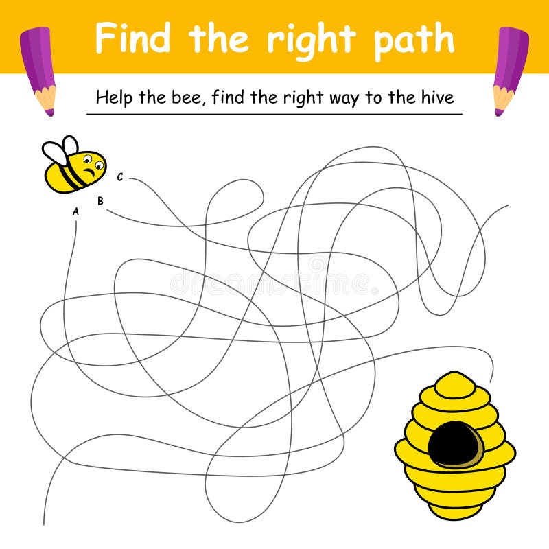 Find the Right Path. Preschool Learning Picture Design. Maze Game ...