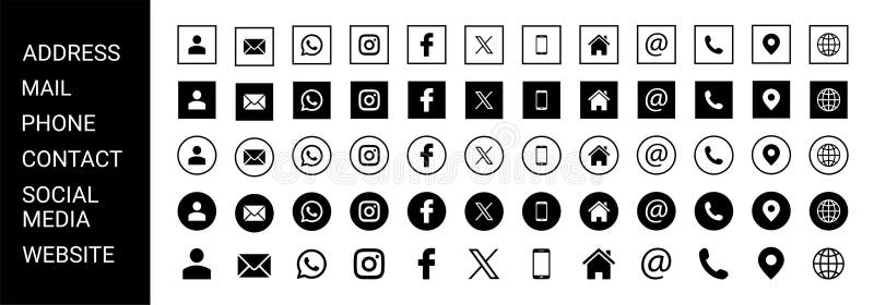 Contact and Social Media Icons Set. Contact, Mail, Phone, Web, Home ...