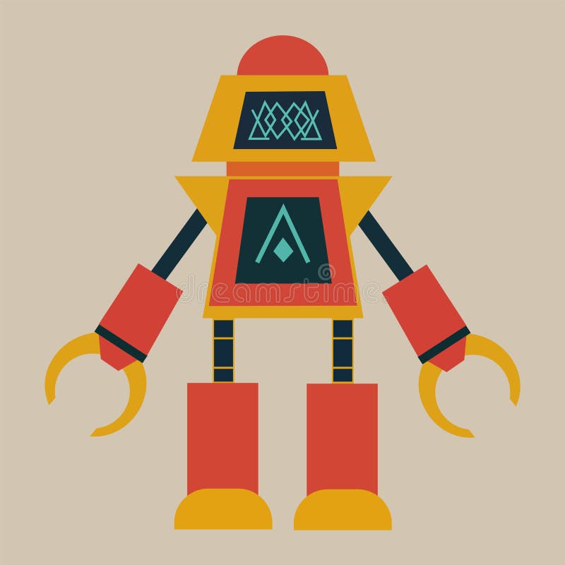 Robot with a Geometric Design Features a Red and Yellow Color Scheme ...
