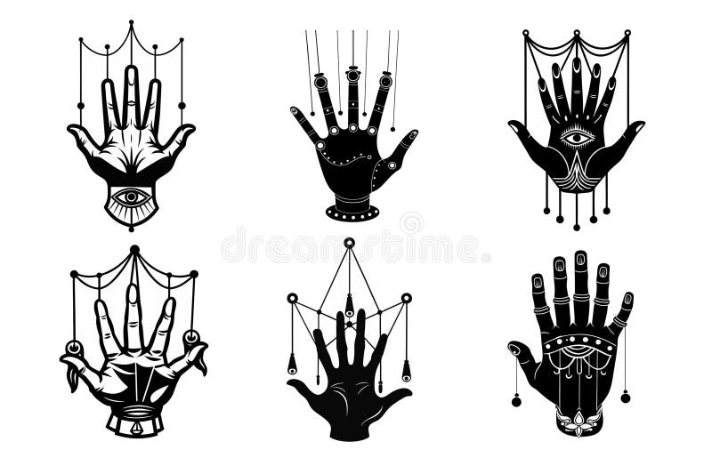 Black Outline of a Puppet-Like Hand with Fingers Dangling by Strings ...