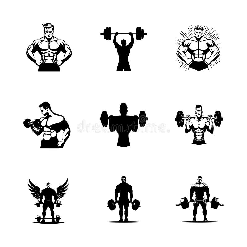 Bodybuilding Icons Set Silhouettes Men Vector Illustrations Stock ...