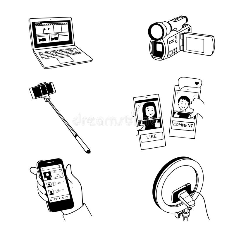 Blogger Items, Selfie Stick, Video Camera, Ring Light, Video Editing ...