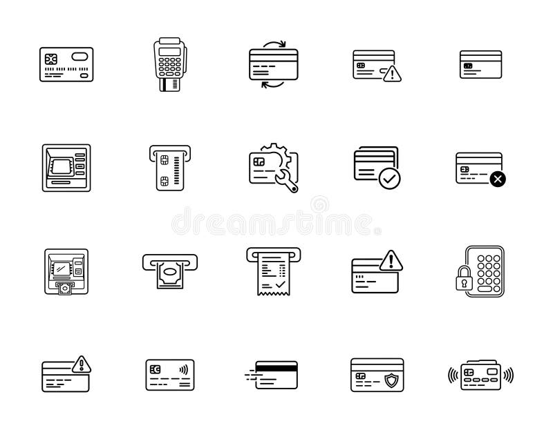 20 ATM and Card Transactions Icons Set. Stock Vector - Illustration of ...