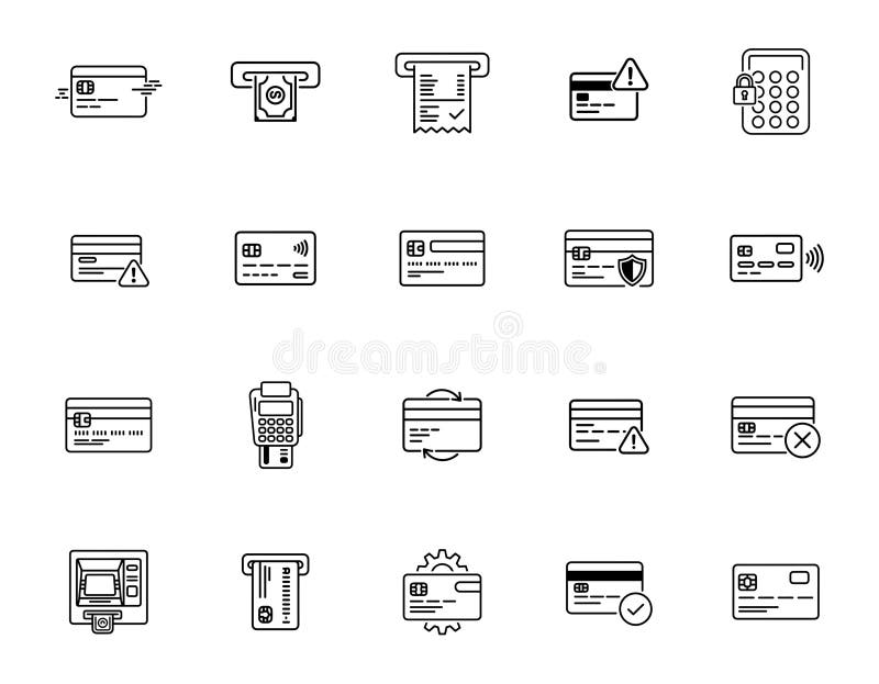 20 ATM and Card Transactions Icons Set. Stock Vector - Illustration of ...