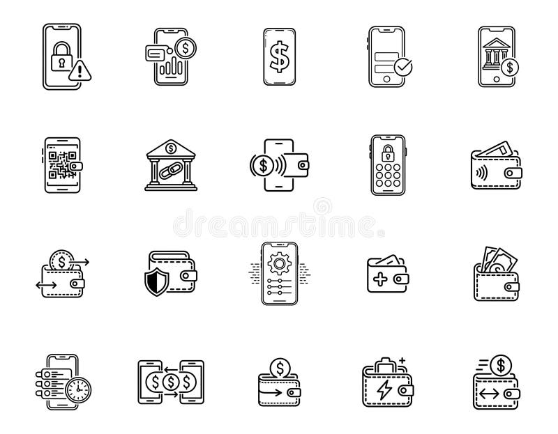 20 Digital Wallet and Mobile Banking Icons Set. Stock Vector ...