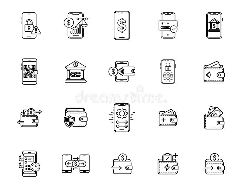 20 Digital Wallet and Mobile Banking Icons Set. Stock Vector ...