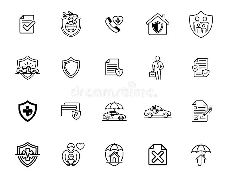 20 Insurance and Protection Icons Set. Stock Illustration ...
