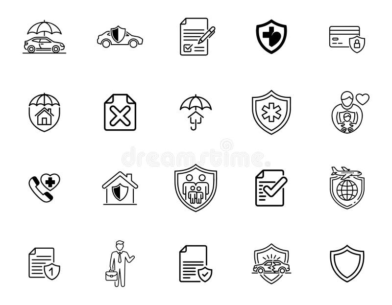 20 Insurance and Protection Icons Set. Stock Illustration ...