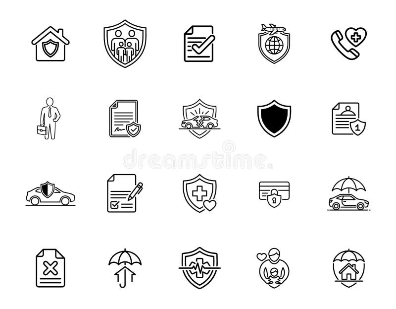 20 Insurance and Protection Icons Set. Stock Illustration ...