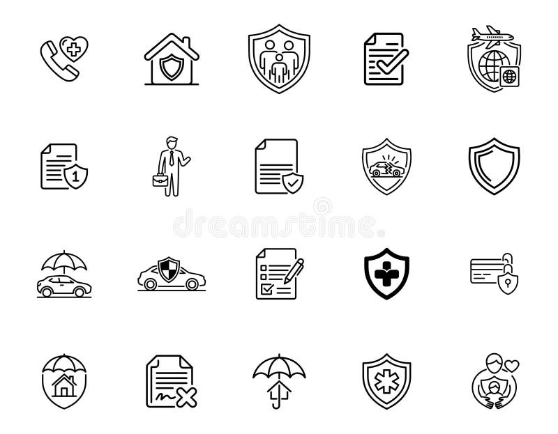 20 Insurance and Protection Icons Set. Stock Illustration ...