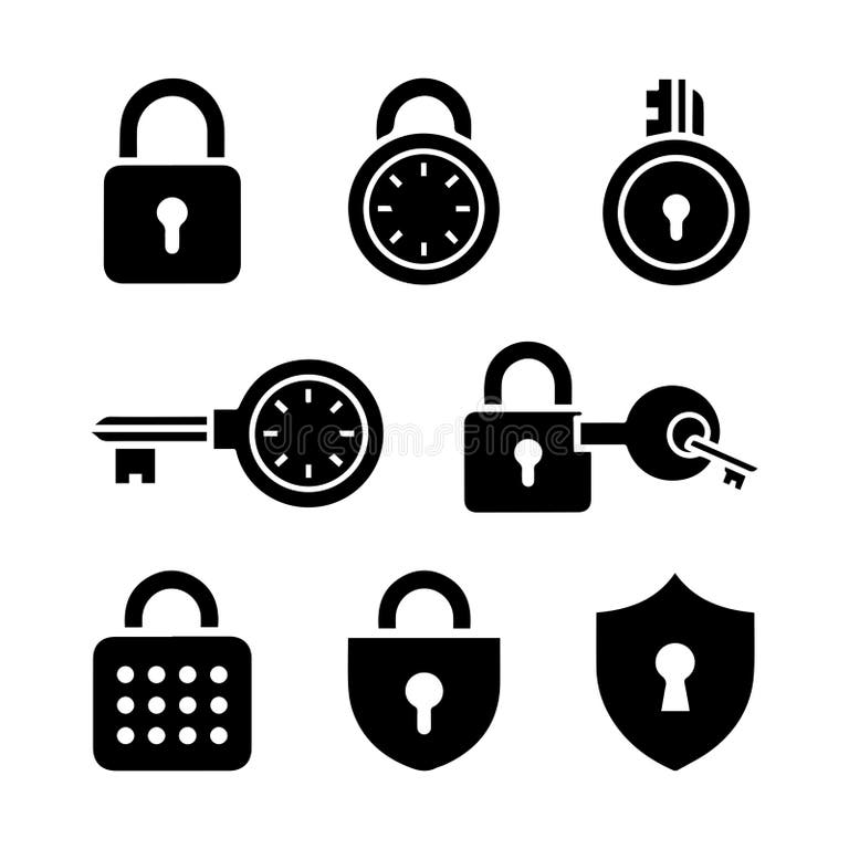 Minimalist Lock Icons in Vector Silhouette Style Stock Vector ...